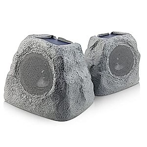 iHome iHRK-500S-PR Solar Powered Rechargeable Battery Powered Wireless All Weather Waterproof 5" Inch 30W Watt Pool Garden Outdoor Rock Speaker