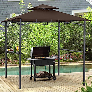 ABCCANOPY 8'x 5' Grill Gazebo Shelter, Outdoor BBQ Gazebo Canopy with LED Light (Coffee)
