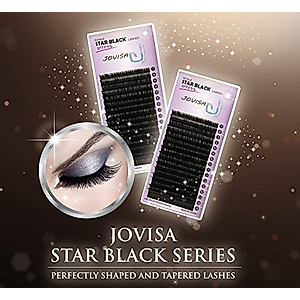 JOVISA Royale Star Black Classic Lash 0.15mm Thickness D Curl Shiny Deep Black Color Semi Permanent Individual Eyelash Extension 16 Rows/Tray (14mm)