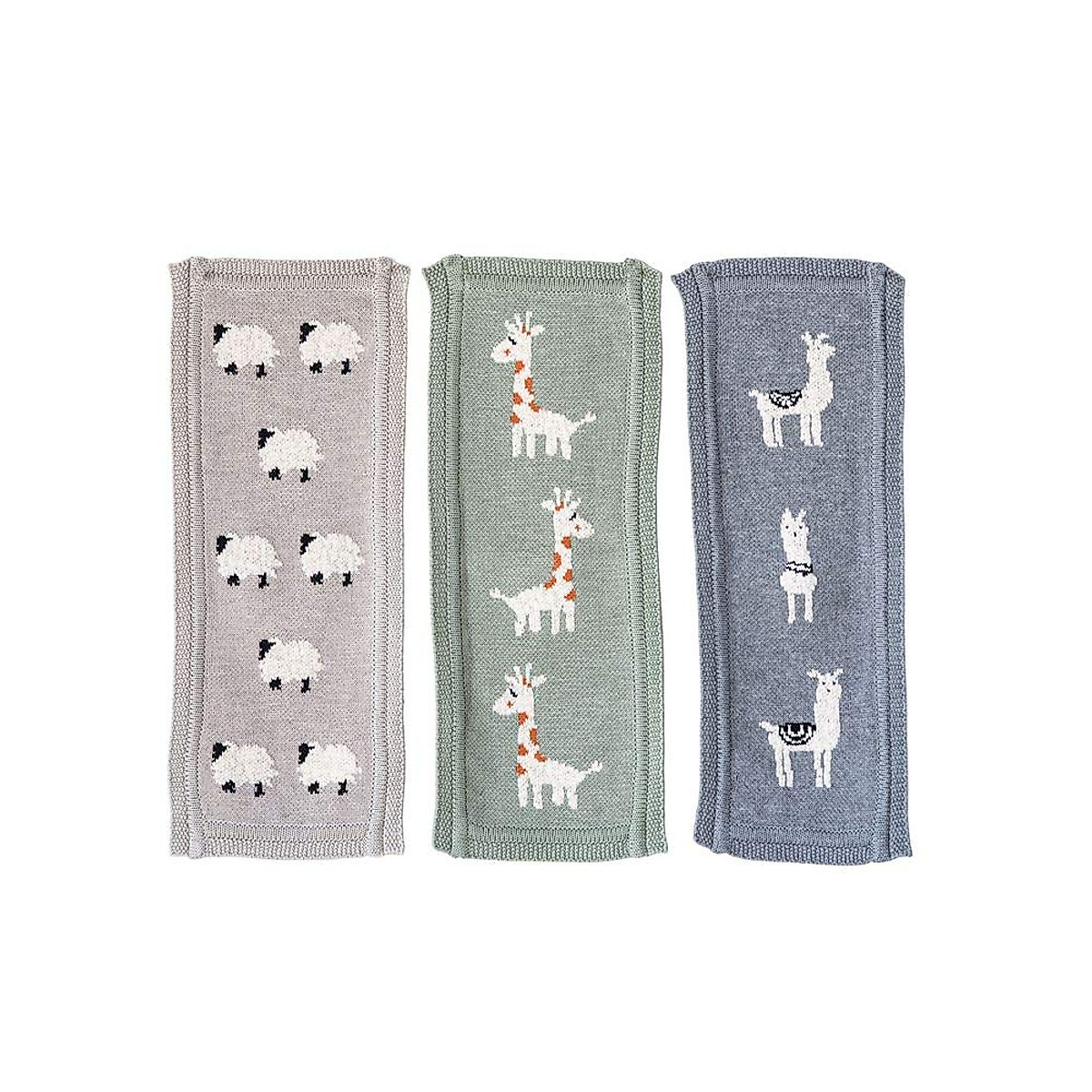 Creative Co-Op Cotton Knit Burp Cloths -Lamb, Llama, Giraffe - Set of 3