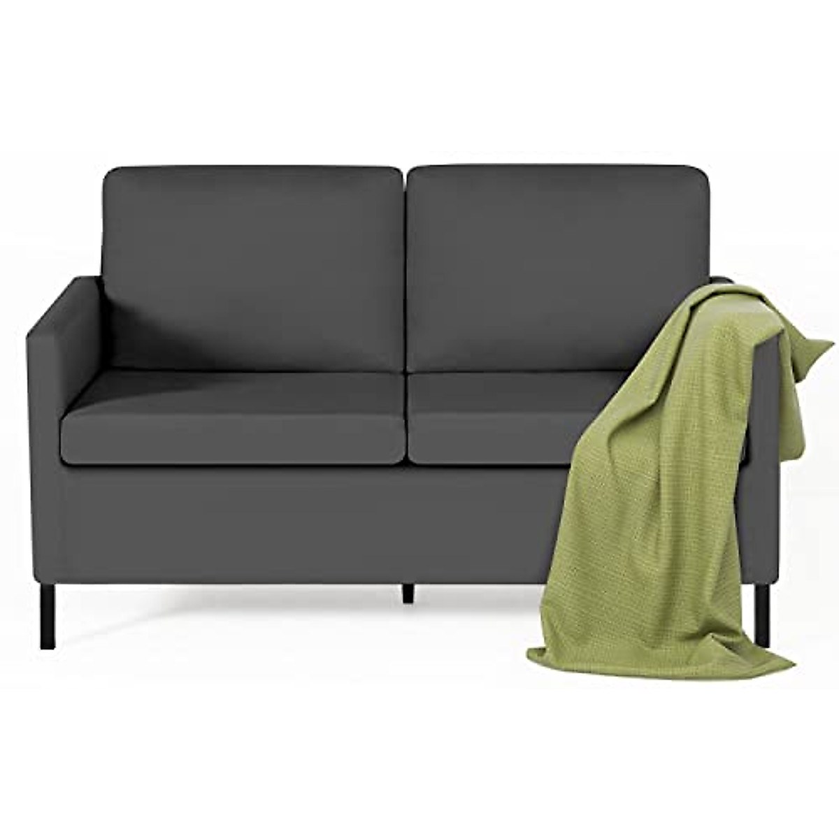 TYBOATLE 51 inch Fabric Modern Loveseat Sofa Couch for Living Room, Upholstered Love Seats 2-Seater w/Iron Legs for Compact Small Space, Apartment, Bedroom, Dorm, Office (Dark Grey)