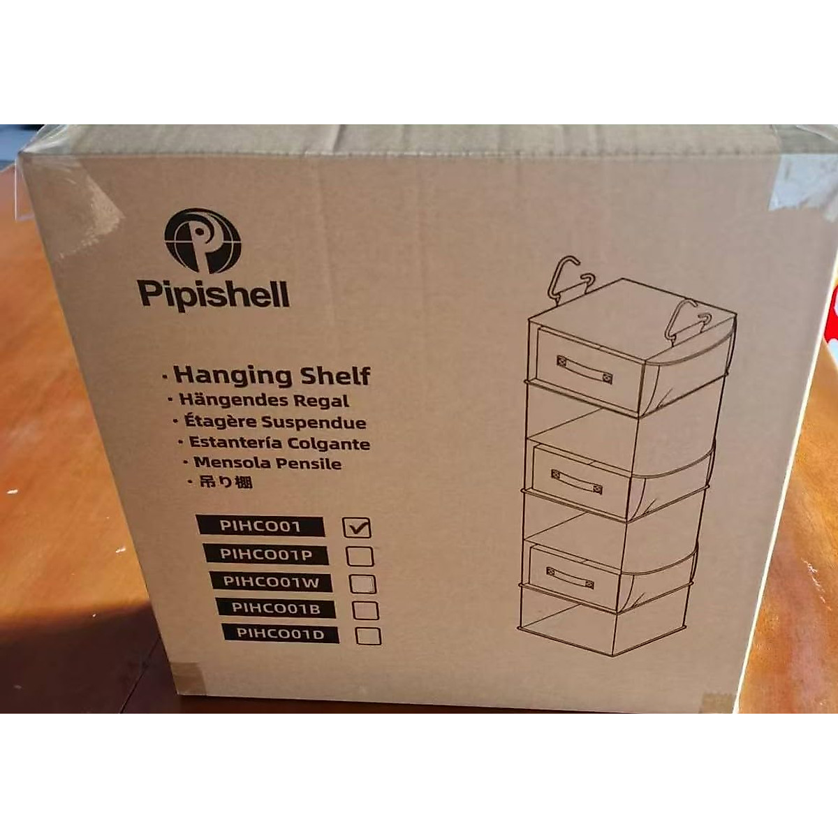 Pipishell Hanging Closet Organizer 6-Shelf, Hanging Shelves for Closet with 3 Removable Drawers & Side Pockets, Hanging Shelf Organizer for Bedroom or Garment Rack, 12'' x 12'' x 43.3'', Dark Gray