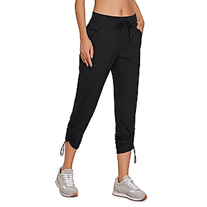 CRZ YOGA Womens Casual 7/8 Pants 25" - Lightweight Workout Outdoor Athletic Track Travel Lounge Joggers Pockets Black Medium