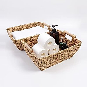 Wicker Storage Baskets for Shelves Water Hyacinth Woven Basket with Built-in Handles Large Closet Storage Bins for Organizing(2-Pack)