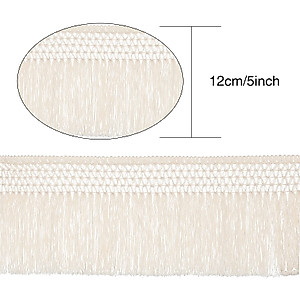 10 Yards Cotton Tassel Fringe Trim - AWAYTR 5 Inches Wide Sewing Fringe Trim for DIY Curtain Clothing Dress Pillow Craft Ribbon (Beige,12cm)