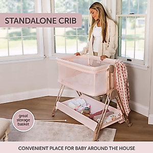 KOOLABABY Baby Bedside Sleeper - Bassinet & Bedside Crib with Height Adjustment & Wheels - Can Be Placed Next to Bed - Attaches to Parents Bed - Easy to Fold & Carry Baby Bed for Girls (Pink)