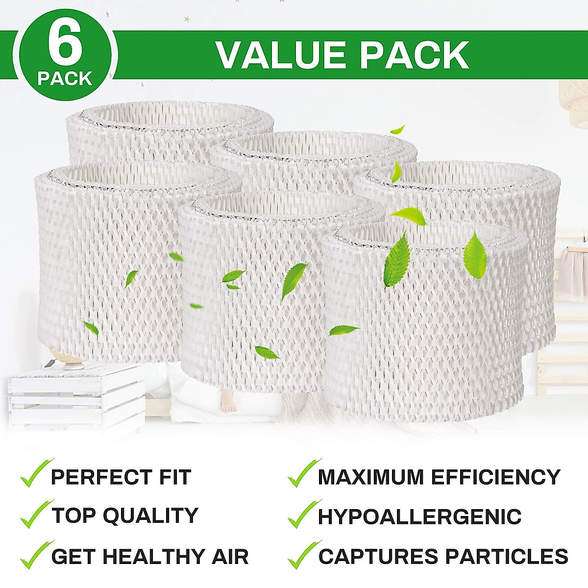 Future Way 6-Pack WF2 Humidifier Filter Compatible with Vicks V3900, V3100, V3700, Kaz WF2 V3100 Humidifiers