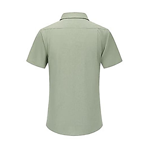 Elanbells Mens Linen Dress Shirt Beach Untucked Wrinkle Free Lightweight Shirt Green