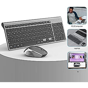Wireless Keyboard Mouse Combo, J JOYACCESS Ergonomic and Cordless Keyboard and Mouse Set for PC,Windows, Computer, Laptop, Desktop, Chromebook,Mac-Grey