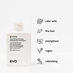EVO Gluttony Volumising Shampoo - Volumizing Shampoo For All Types Of Hair - Adds Lift, Body Shine, Strength & Elasticity - 300ml / 10.1fl.oz