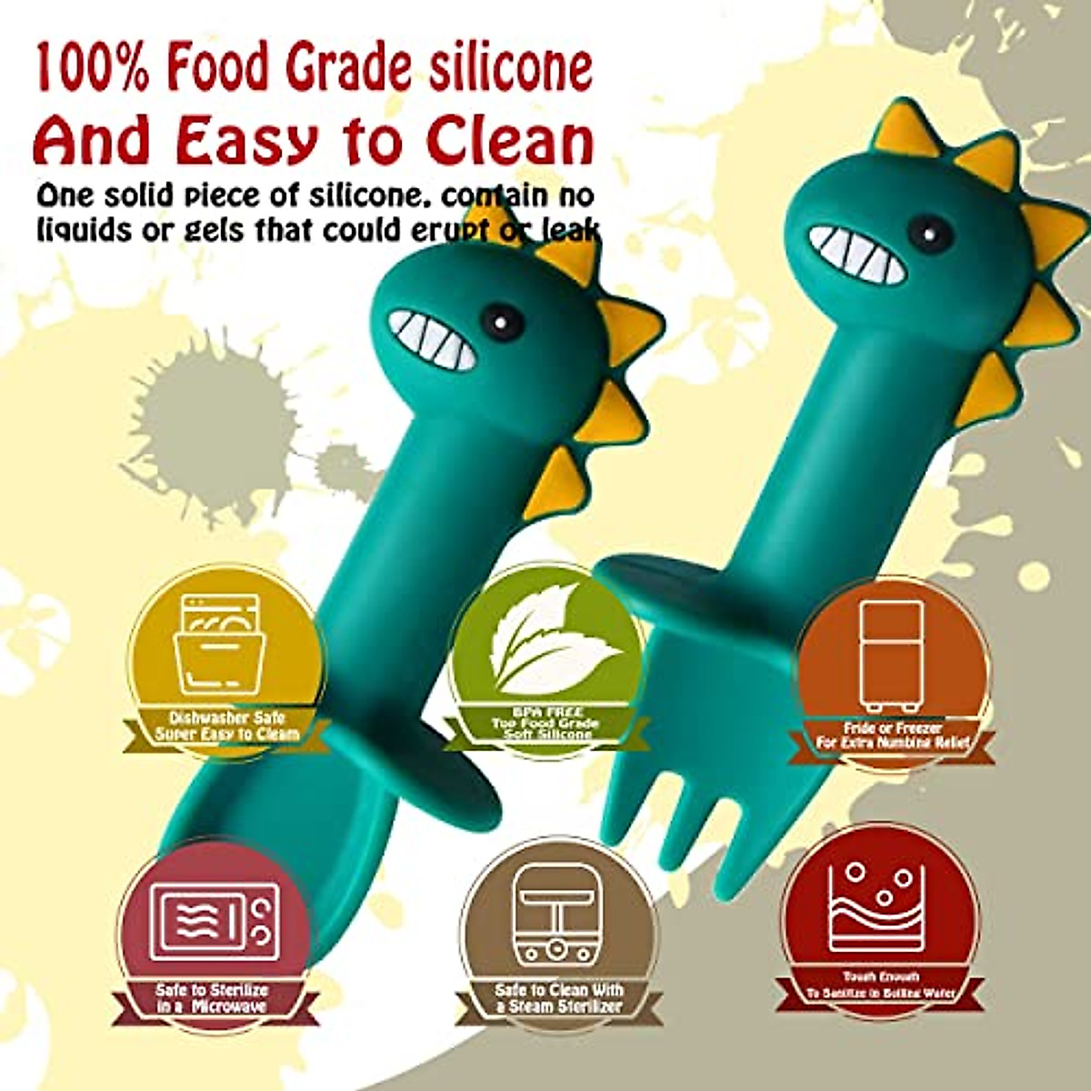 Baby Teething Toys Baby Teethers for Babies 0-6 Months 6-12 Months Infants (Dark Green, Dino Spoon Set)