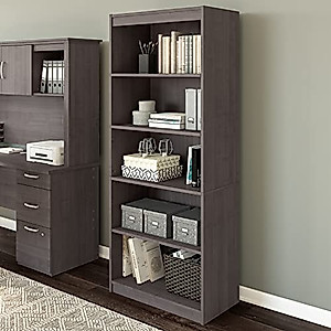 Bestar Logan 5 Shelf Bookcase in Charcoal Maple, 30W
