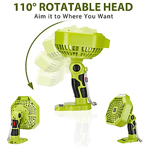 Philophca 7" Camping Fan Compatible with Ryobi 18 Volt One+ Li-ion Ni-CD Ni-MH Battery Personal Battery Powered Cordless Fan, Portable Fan with light and remote