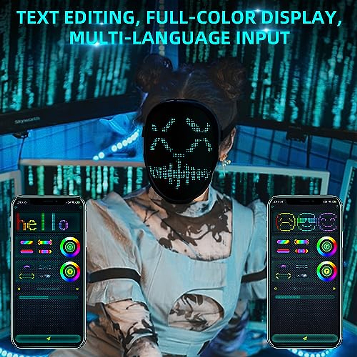 Ompusos LED Mask-Light Up Mask Bluetooth APP Gesture Sensing Halloween LED Mask adults, Digital Mask Costume Party Mask