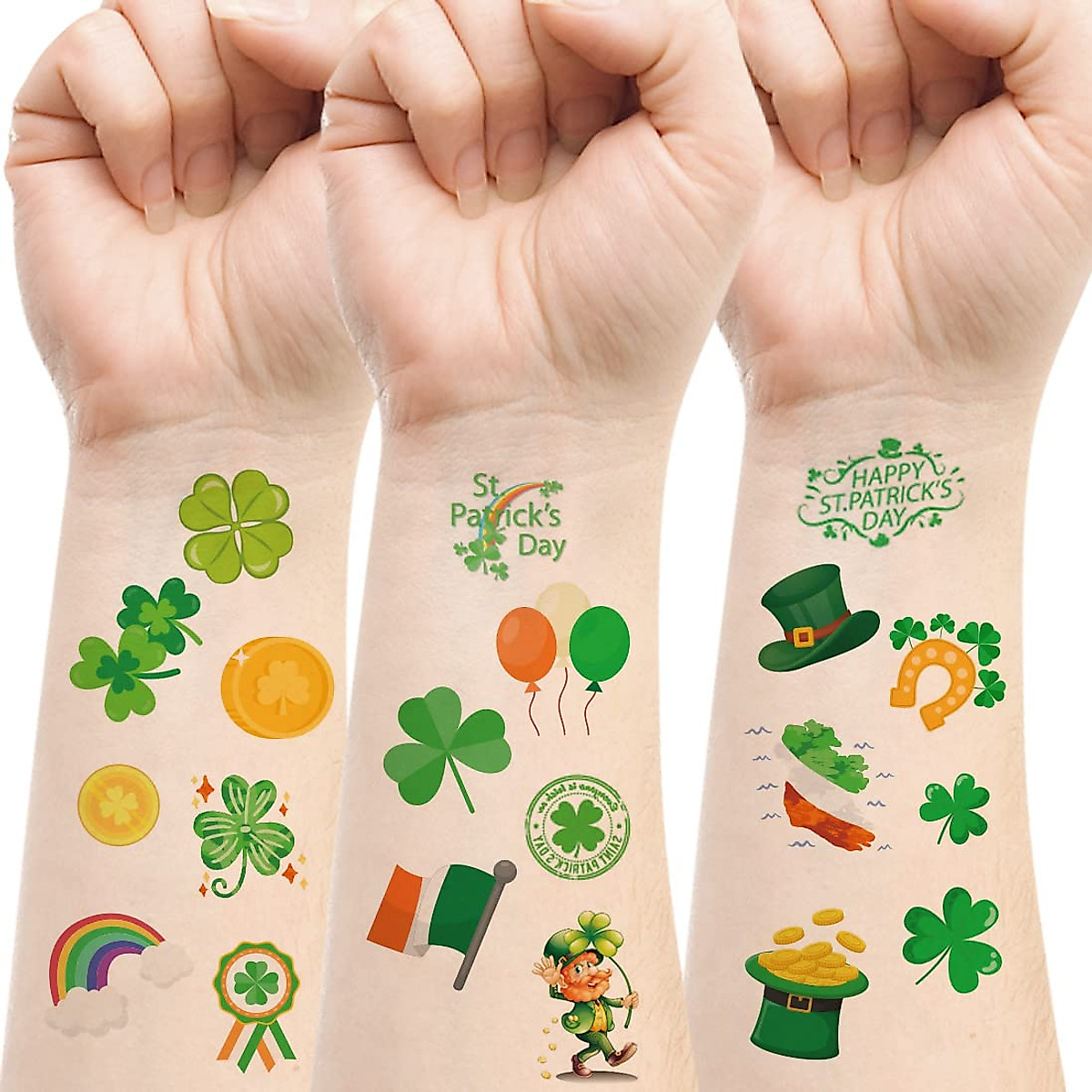 168 PCS St Patricks Day Tattoos Stickers Shamrock Tattoos Temporary Stickers Irish Tattoos Stickers for St. Patricks Day Parade Party Favors Decorations