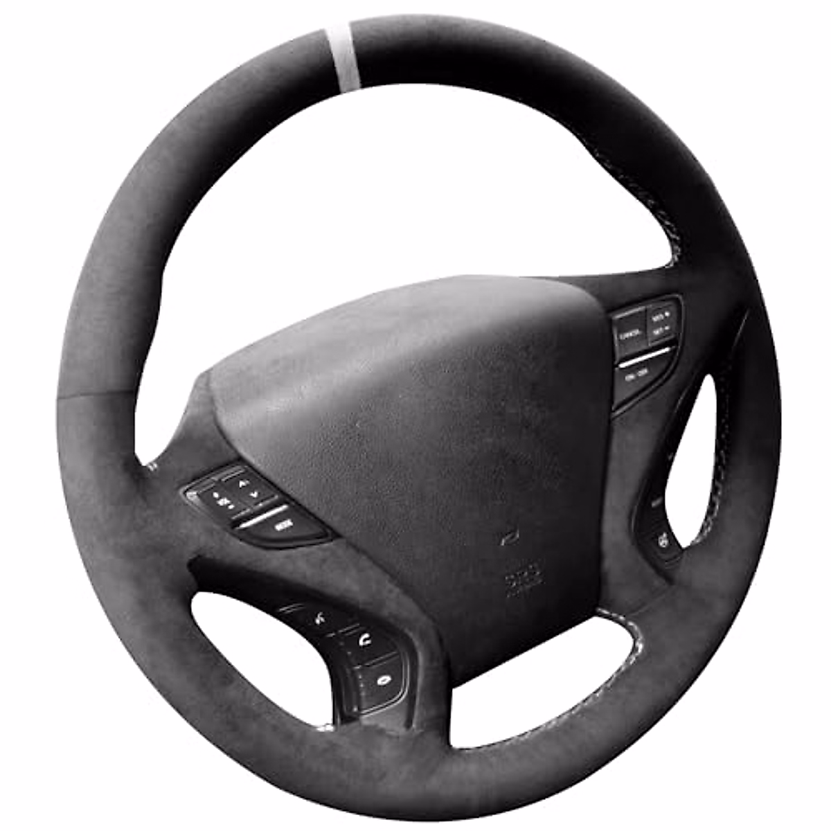 Alfanxi Hand Stitch Alcantara Steering Wheel Cover Compatible with Hyundai Elantra 3 Elantra Sport Elantra GT 2013-2017(White Stripe)