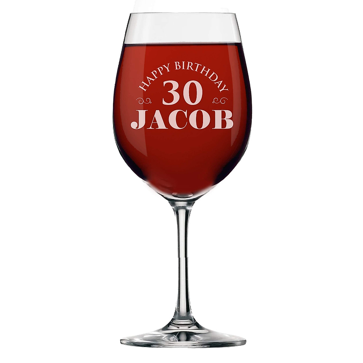 Custom Monogrammed Happy Birthday Wine Glass, Shot Glass, Beer Glass, Champagne Flute - Customized Present for 30th, 40th, 50th, 60th Celebration (16 oz Wine Glass with Stem)