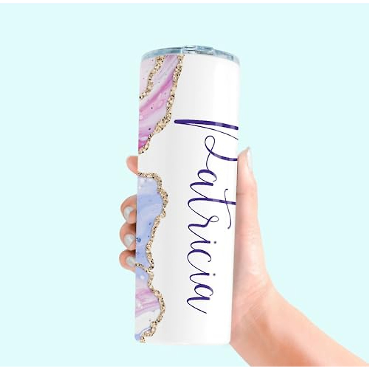 Marble Personalized Tumbler, Stainless Steel Double Wall Insulated Cup With Lid And Straw, Birthday Christmas Holiday Gift for Women Girls Mom (20 oz)