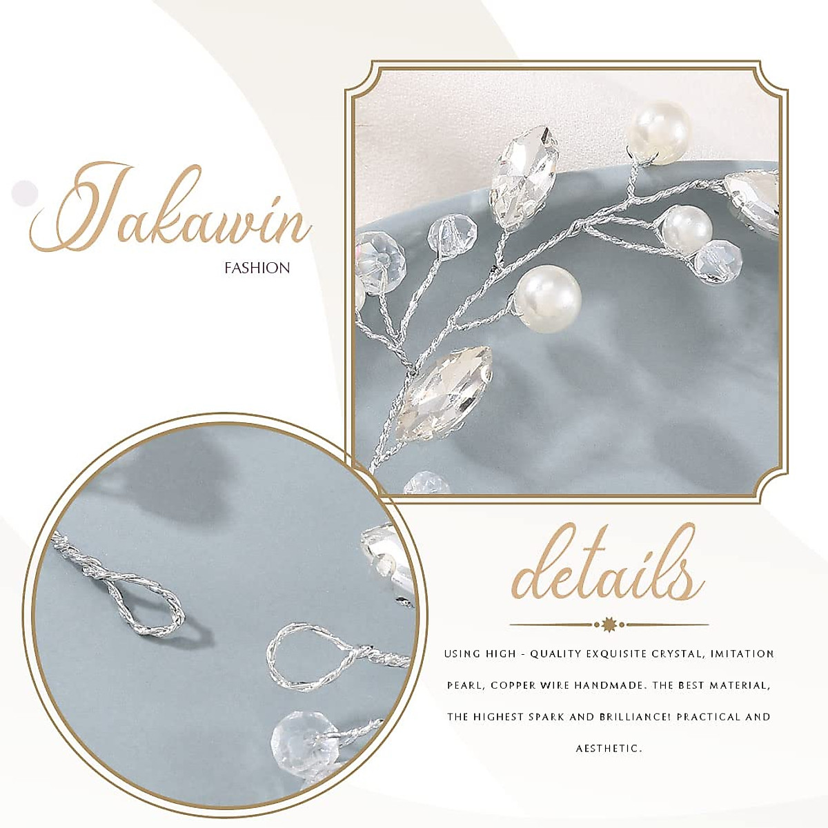 Jakawin Bride Pearl Wedding Hair Vine Rhinestone Hair Piece Crystal Bridal Hair Accessories for Women HV192 (1 Silver)