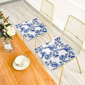 susiyo Square Chair Pads, Colorful Flowers Chinoiserie Style Seat Cushion Comfort Reduces Pressure Washable Memory Foam Chair Cushions for Kitchen Dining Carpet Rug Office Car 15.7" x 15.7"