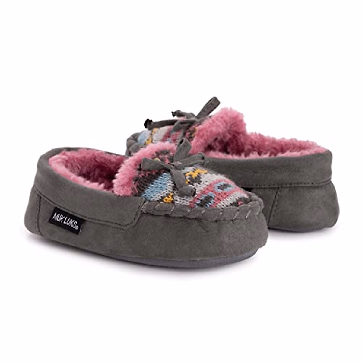 MUK LUKS Patterned Moccasins, Dark Grey Heather, X-Small Unisex Little_Kid