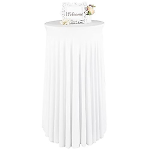 Round cocktail table skirt, white table cloth for highboy table, round tablecloth, spandex fitted table covers for 24 in tables, small corner table cover for high top party or wedding table
