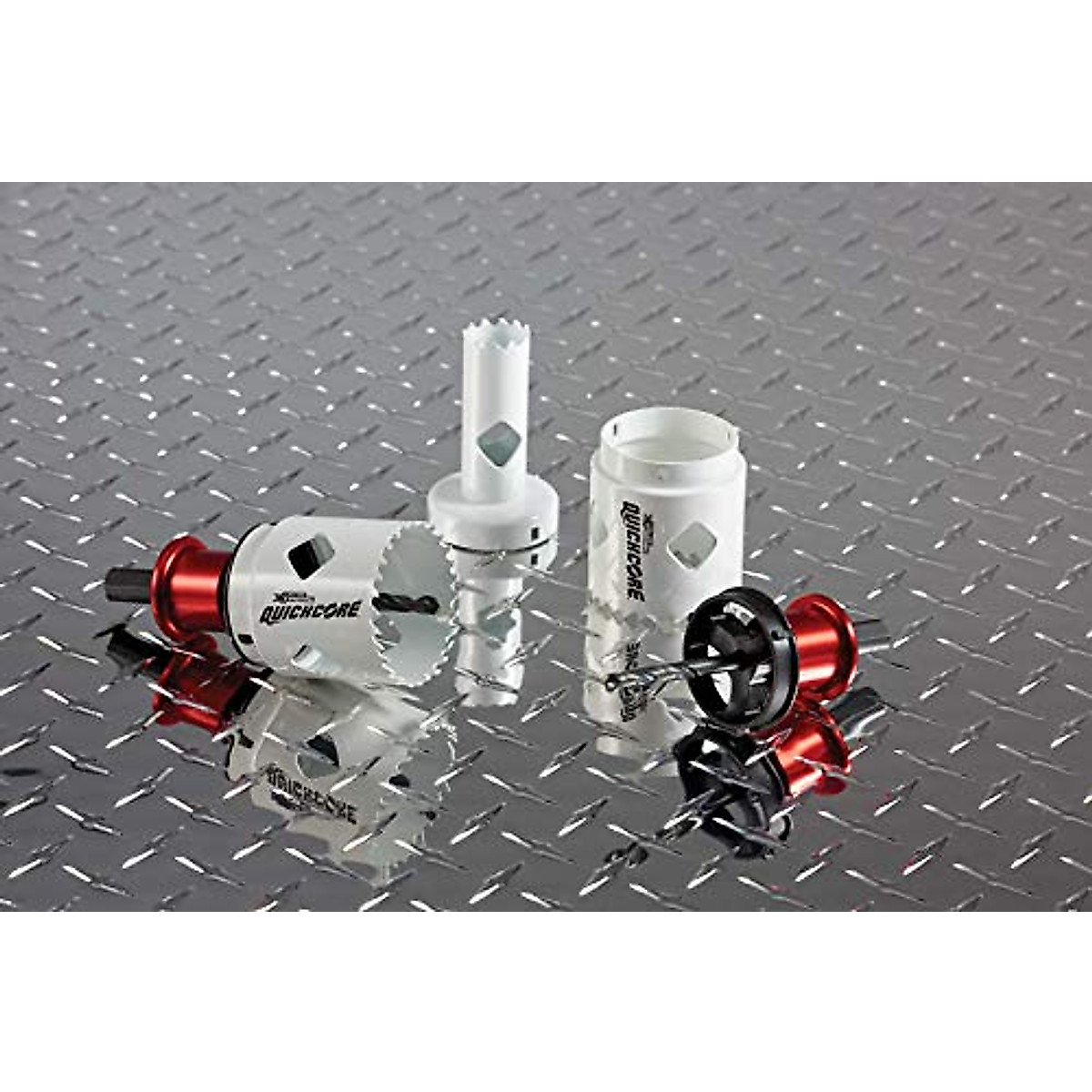 Disston QuickCore 7 pc Set - 1 Each: 1", 1-1/4", 1-1/2", 1-3/4", 2", and 2-1/2" Hole saws, Arbor with a Pilot Drill bit, Hex Key