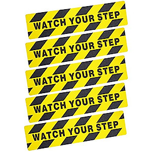 5 Pieces Watch Your Step Warning Sticker Adhesive Tape Anti Slip Abrasive Tape for Workplace Safety Wet Floor Caution, 6 by 24 Inches