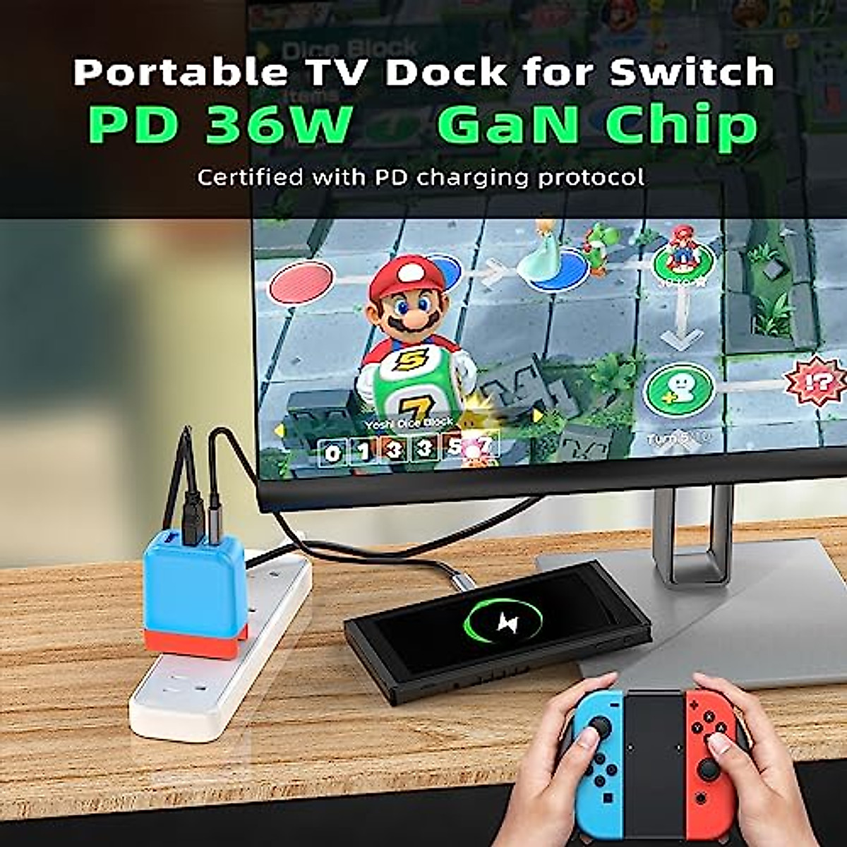 Switch Dock Charger for Nintendo Switch, Mirabox 36W Portable TV Docking Station for Nintendo Switch with 4K@60Hz HDMI/USB2.0/PD USB-C Fast Charging Ports, Full-Featured USB-C to USB-C Cable Included