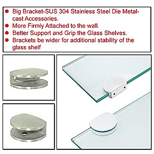 APROTOSS 16 inch Glass Shelf for Bathroom with Heavy Duty Brackets White , Glass Floating Shelf Brackets-Stainless Steel Die Metal - Cast Accessories , Wall Mounted Clear Glass Bathroom Shelf