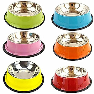 FUUIE Bowls for Food and Water Stainless Cat Bowls Pet Steel Bowl Set Food Water Bowl for Dogs and Cats Anti-Skid Cats Supplies (Color : Blue)