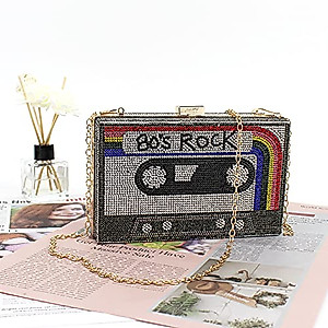 ZLM BAG US Retro Cassette Evening Clutch Purse Crystal Inlaid Bling Crossbody Shoulder Bag for Graduation Wedding Party