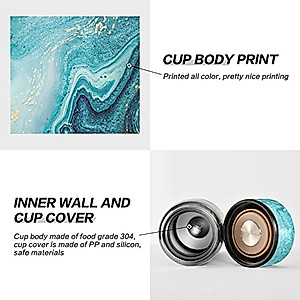 CaTaKu Green Gold Marble Water Bottle Insulated 16 oz Stainless Steel Flask Thermos Bottle for Coffee Water Drink Reusable Wide Mouth Vacuum Travel Mug