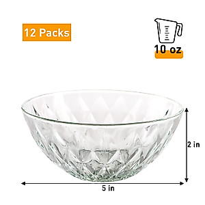 Jucoan 12 Pack 10 oz Mini Glass Bowls, 5 Inch Diamond Cut Glass Prep Bowls, Stackable Glass Salad Bowls for Fruit, Cereal, Candy, Yogurt