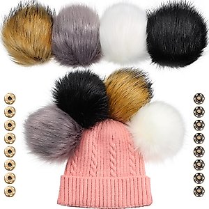 8 Pieces 6 Inch Large Fur Pom Pom Balls for Hats Craft Fur Puff Ball Fluffy Hat Pompom Faux Fur Pompom Balls with Snap Button for Hat Shoes Scarves Bag Charms DIY Crafts (Black, Grey, Brown, White)