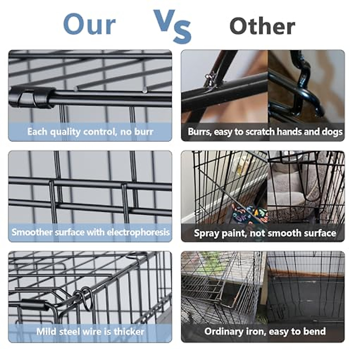 48 Inch Dog Crates for Large Dogs with PP Leak-Proof Dog Pan,XL Double Door Folding Metal Pet Crate with 3 pcs Slide Bolt Latch，Animal Cage Indoor Outdoor Dog Kennel