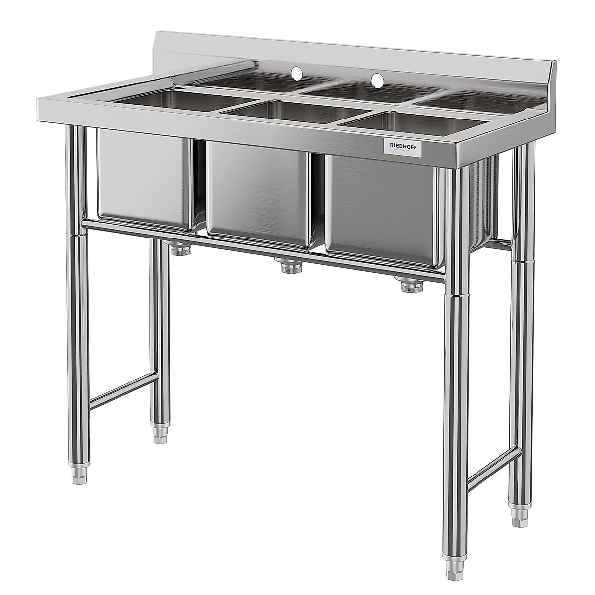 GAOMON Freestanding Commercial Kitchen Sink Stainless Steel 3 Compartments Prep & Utility Sink with Legs for Restaurant, Kitchen, Laundry Room, Garage, Bar