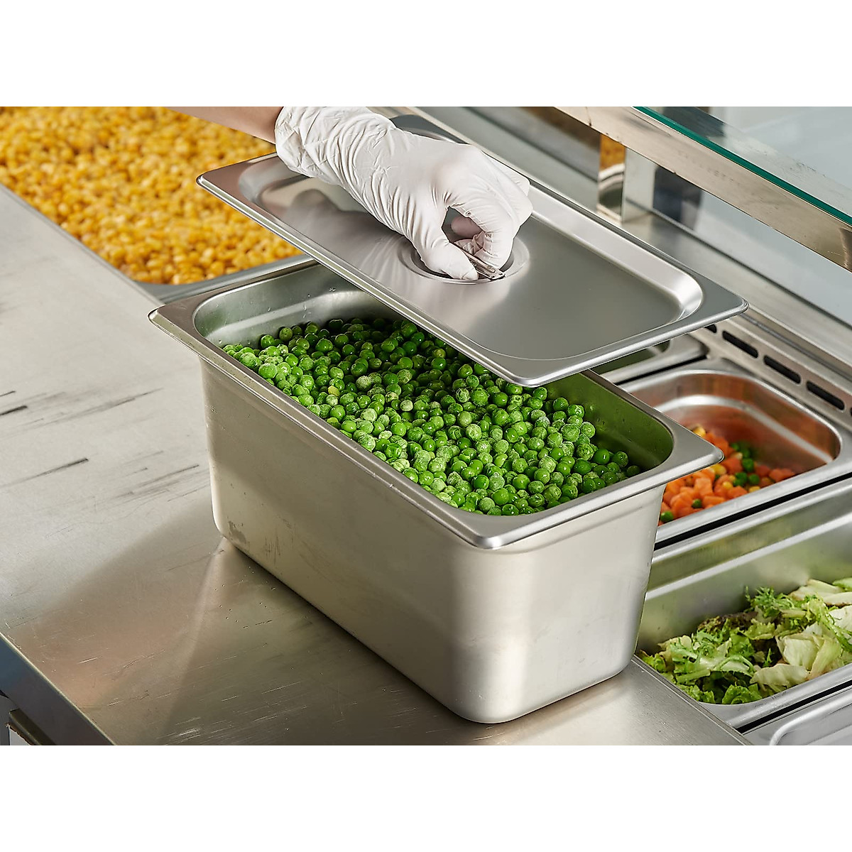 CURTA 6 Pack Anti-Jam Slotted Hotel Pans with Lids, 1/3 Size 2 1/2 Inch Deep, NSF Commercial 18/8 Stainless Steel Chafing Steam Table Food Pan with Covers