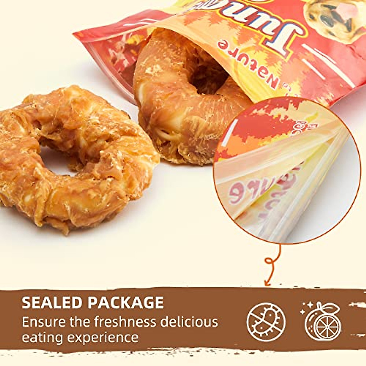 Jungle Calling Dog Treats Long Lasting, Rawhide Chews for Dogs, Chicken Wrapped Rawhide Donuts, Chewy Snacks for Medium Large Dogs