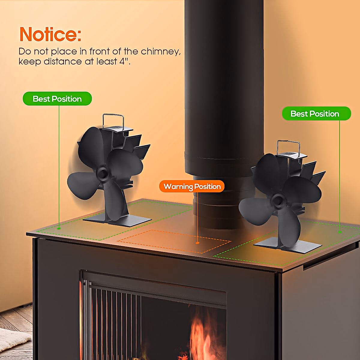 dskaoo Wood Stove Fan Heat Powered Non Electric, 4 Blades Fireplace Fan Save Energy, Efficient Heat Distribution, Quiet Wood Burning Stove Fan Thermal Fan for Buddy Heater/Gas Stove