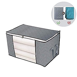Ygapuzi 90L Large Clothes Storage Bag, 3 Pack Blanket Container Closet Organizer for Comforters, Bedding, Clothing, Pillows, Sweaters with Clear Window, Thick Fabric, No Smell, Strong Handles, Gray