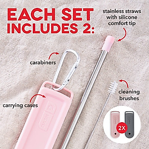 DASH Super Straw - Stainless Steel Magnetic Reusable Straw with Carrying Case and Cleaning Brush Included, 2-Pack - Grey/Rose, 9.5 Inches (DMSS002)