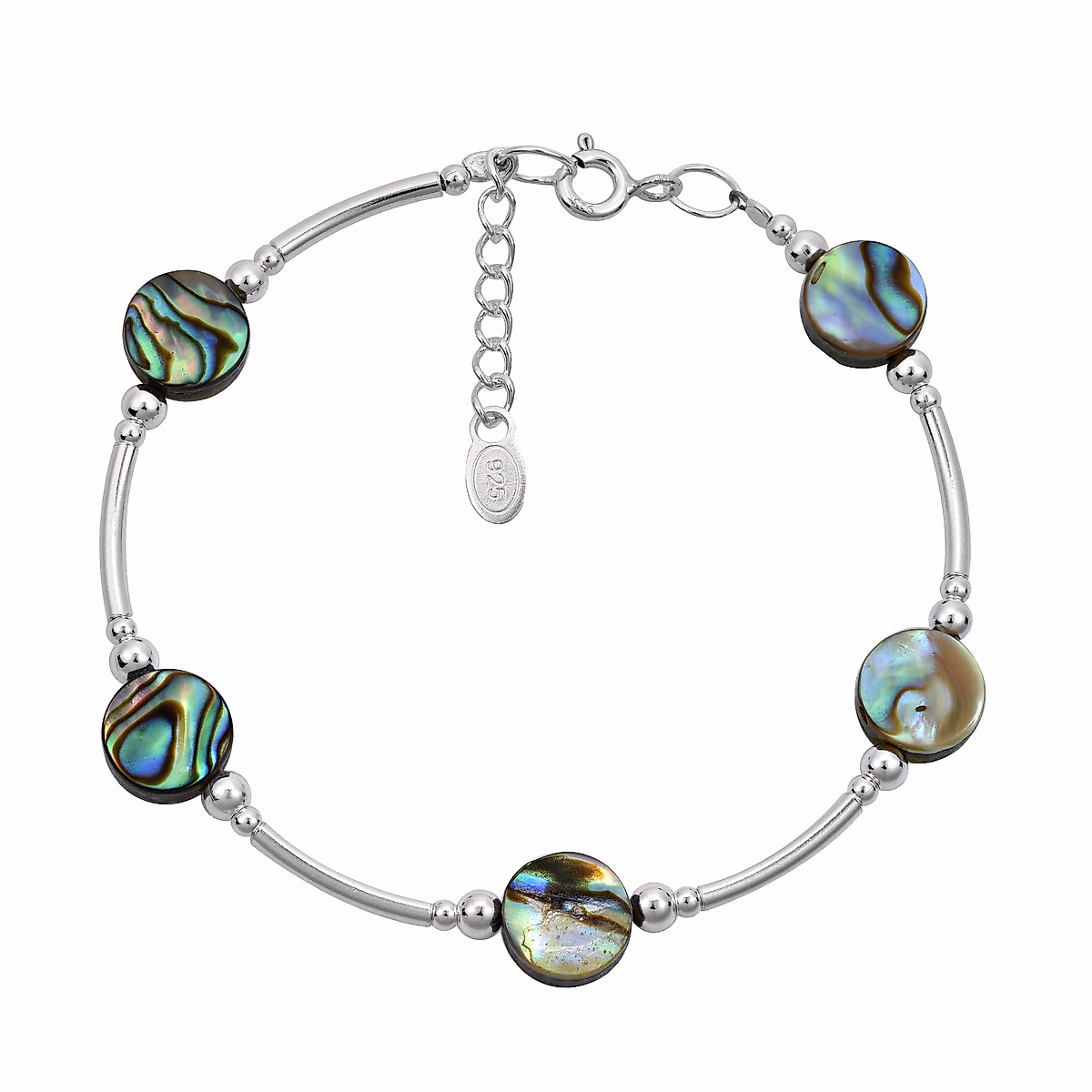 AeraVida Round Abalone Shell .925 Sterling Silver Link Bracelet