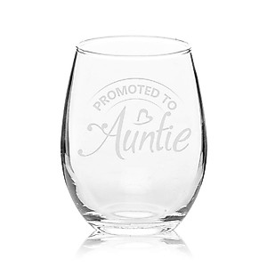 Veracco Promoted To Auntie Stemless Wine Glass Funny Birthday Mother's Day Gift For New Mom Her (Clear, Glass)