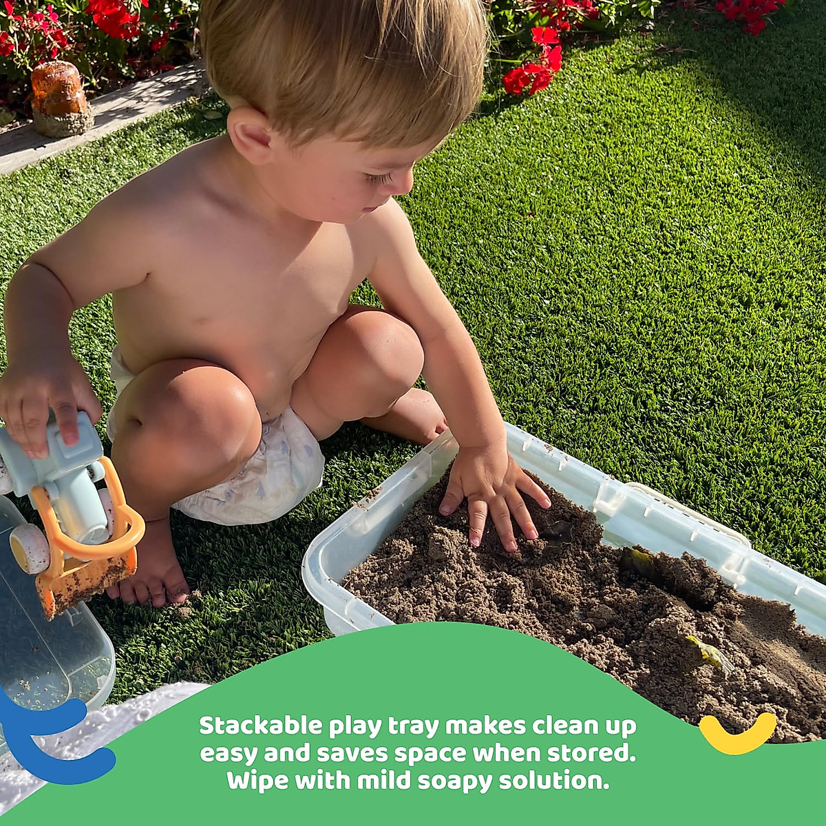 15Inch Portable Sensory Bin Play Tray with Lid, Fill with Water, Sand, Beads and More. Works with Moon Sand, Kinetic Sand, Orbeez Water Beads and More.