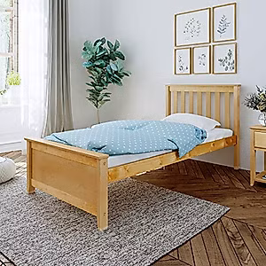 Max & Lily Twin Bed, Wood Bed Frame with Headboard For Kids, Slatted, Natural