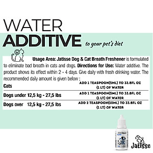 jatisse Cats and Dogs Water Additive for Oral and Dental Care: Eliminate Bad Dog Breath and Cat Bad Breath - Dog Breath Freshener - Fights Tartar & Plaque - Just Add to Water! (1.69 fl oz)