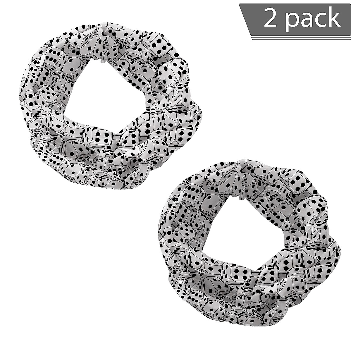 Lunarable Casino Headband Set of 2, Dices Close-up Image Abstract Monochromic Chaotic Crowded Gaming Houses, Elastic and Soft Women's Bandana for Sports and Everyday Use, XS-S, Pale Grey Black