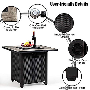 Giantex Propane Fire Pit Table, 30 inch 50,000 BTU Square Gas Firepits w/ Ceramic Tabletop, Emboss Gas Heater w/ Lava Rock, Waterproof Cover, ETL and CSA Certification for Outside(Black & Gray)