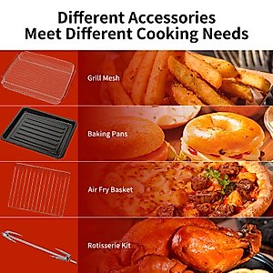 SEEDEEM Air Fryer Toaster Oven, 25L Countertop Convection Oven with Color LCD Display and Touch Screen, 14-in-1 Functions, Stainless Steel Smart Oven with Preset and Timer, Silver Metallic